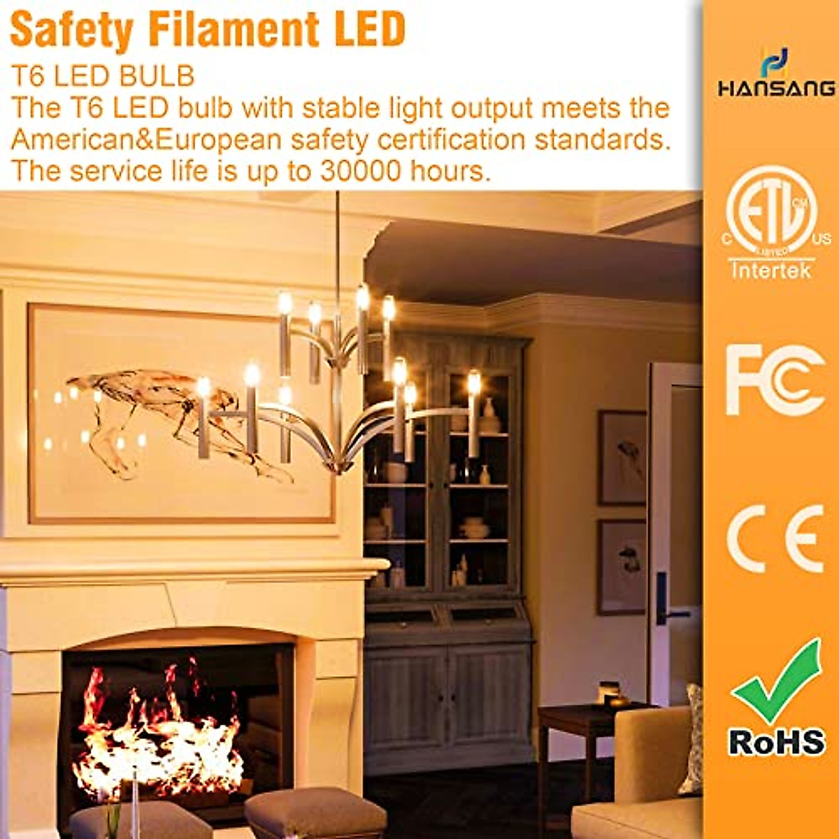 hansang E12 LED Bulbs Dimmable, 40W Equivalent, 3000K Soft White, T6 Tube Candelabra LED Light Bulbs for Chandelier, Light Bulbs Small Base with Filament Clear Glass, 120V, CRI85+, 400LM, 8 Pack