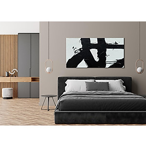 zoinart Large Canvas Wall Art, Black and White Abstract Wall Art 30x60 Inches Modern Canvas Paintings Minimalist Textured Wall Art Framed Artwork for Walls