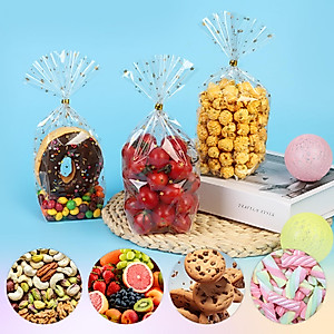 Djpoaug 100pcs Clear Cellophane Wrapped Small Gift Plastic Bags,Star Packaging,Organza Corner Bag,100pcs Twist Ties For Small Gifts,Party Favours,Biscuits,Candies(5.7 * 9.25in) (Gold)