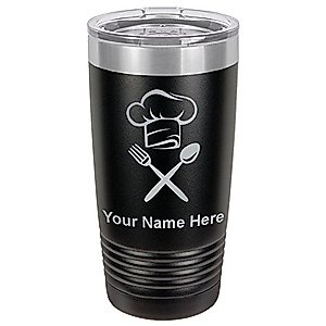 LaserGram 20oz Vacuum Insulated Tumbler Mug, Chef Hat, Personalized Engraving Included (Black)