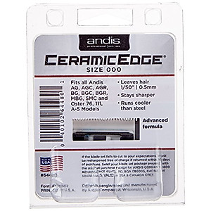 Andis – 64480, Ceramic Edge Carbon-Infused Detachable 0.5mm Clipper Blade - Close Cutting, Body Grooming Blades - Compatible With Most Andis, Oster A5, Series Clipper - Size 1/50" Cut Length, Chrome