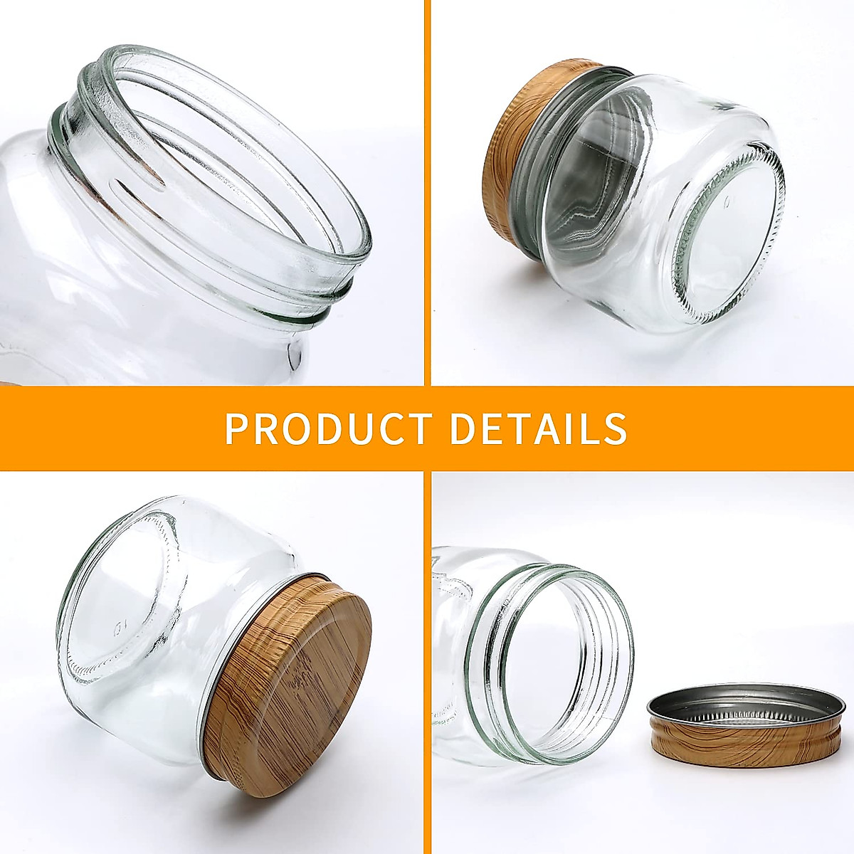 Accguan Mason Jars, glass jar 8OZ With Regular Lids(Wood Grain Iron Lid), Ideal for Jam, Honey, Wedding Favors, Shower Favors, 30 PACK