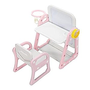 Walnut New 52cm * 67cm * 68cm Plastic Children's Table and Chair Drawing Board Set with Shooting Ring 1 Table and 1 Chair (Color : D)