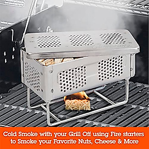 The Flip Professional Hot & Cold Smoker Box - Patented BBQ Grill Smoke Box for Gas or Charcoal Grill w Firestarters - Infuse Smoky Wood Flavor in Meal - Great Fathers Day Gift & Grilling Gifts for Men