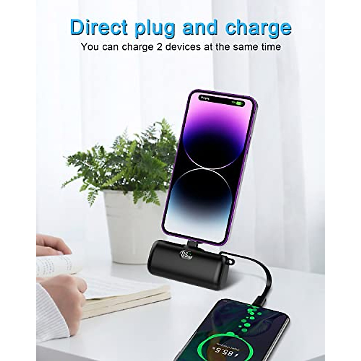 Aimenzunto Small Portable Charger Power Bank, 5000mAh with Lightning & USB C Dual Output Powerbank, LED Display Battery Pack Fast Charging for iPhone 14/13/12/11 Samsung Google Pixel Moto etc