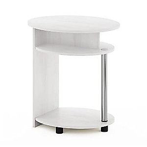 Furinno JAYA Simple Design Oval Coffee Table with Bin, White Oak/Chrome, 1-Pack Stainless Steel Pole