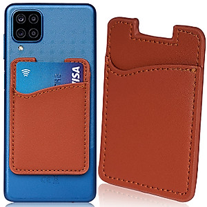 dizzy creek designs Premium Brown Leather Phone Wallet - 3.5"x3.7" Card Holder Stick on Wallet for iPhones and Android Smartphones - Easy to Attach