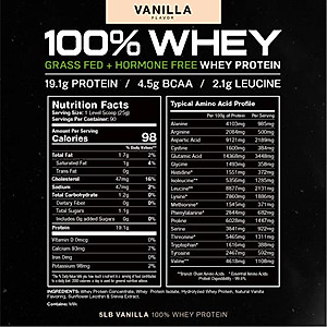 Muscle Feast 100% Grass-Fed Whey Protein, Pastured Raised Hormone Free All Natural, Vanilla, 5lb
