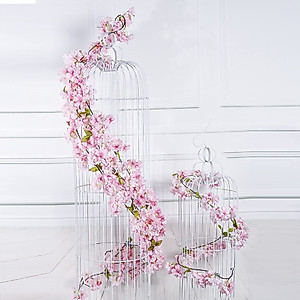 Rozwkeo 2pcs Artificial Cherry Blossom Garland Wall Hanging Cherry Vine Silk Floral Garland Flowers String Fake Flowers Garland for Home Wedding Indoor Outdoor Garden Wall Decor Party Decoration