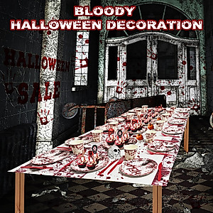 Halloween Party Supplies Tableware Set, Bloody Halloween Party Decorations, Halloween Scary Bloody Plates and Napkins Cups Plastic Tablecloth Dinnerware Set for Zombie Horror Theme Party Decorations