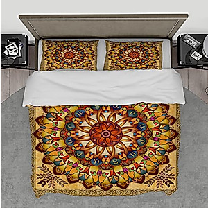 RIVINE Bedding Duvet Cover Set 3 Pieces Boho Floral Printed Pattern Soft Cozy All Season Beding Set with 2 Pillowcases Hotel Quality Twin