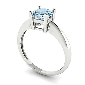 Clara Pucci 1.0 ct Cushion Cut Solitaire Aquamarine Blue Simulated Diamond Bridal Designer Anniversary Engagement Ring 14k White Gold