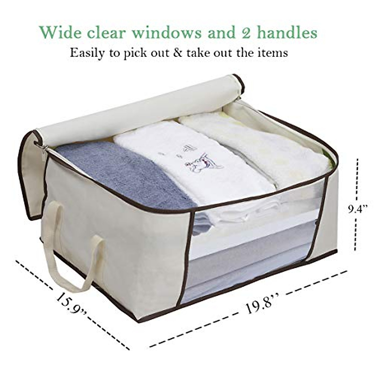 MISSLO Thick Oxford Clothing Organizer Storage Bags for Clothes, Blanket, Comforter, Closet, Medium, 3 Piece Set (Beige)