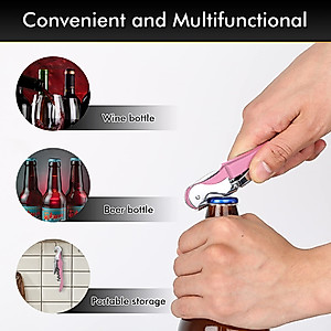 Professional Waiter Corkscrew Wine Openers Set (4 PCS),Upgraded with Heavy Duty Stainless Steel Hinges Wine Key for Restaurant Waiters, Sommelier, Bartenders (Pink 2 Packs)