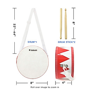 MUSICUBE Kids Drum Set 8-Inch Wooden Drum Toys with an Adjustable Strap and 2 Drumsticks Educational Baby Musical Toys Drum Sensory Musical Instrument Toys for Toddler Boys & Girls Gift Packing