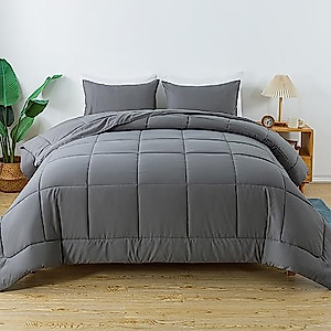 King Size Comforter Set Grey, All Seasons Bedding Comforters & Sets with 2 pillow Cases, 3 pieces Lightweight Summer Duvet Insert, Down Alternative Bed Comforter Set and Noiseless 102x90 inches