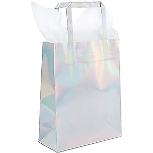 BLUE PANDA Holographic Foil Paper Gift Bags with Handles - 7 x 9 x 3 Inches, 20 Pack