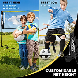 BOULDER Portable Badminton Net Set - for Tennis, Soccer Tennis, Pickleball, Kids Volleyball - Easy Setup Nylon Sports Net with Poles (Black/Yellow, 10 FT)
