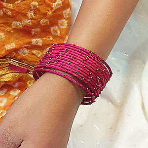 Efulgenz Indian Bangles for Women Indian Silk Thread Bangles Fashion Jewelry Indian Bollywood Gold Tone Beads Silk Thread Wedding Bridal Bracelet Bangle Set for Women (12 Pcs) Size 2.6