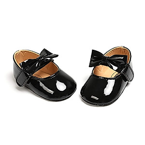 myppgg Baby Girls Mary Jane Flats Infant Bowknot Princess Dress Crib Shoes Non-Slip for Toddler First Walkers Black, 12-18 Months Toddler