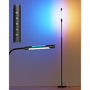ULG 【Upgrade】 Double Side LED Floor Lamp, Tall 360° Adjustable Gooseneck Standing Reading Lamp for Bedroom, RGB & Dimmable Bright Task Light with 3000K-6500K Color Temps, Eyelash LED Floor Light