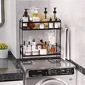 NUTSAAKK Bathroom Over The Toilet Storage Shelf, 2-Tier Bathroom Organizer Over Toilet, Above Toilet Storage with Non-Trace Adhesive, No Drilling Toilet Organizer, Toilet Paper Holder (Upgrade Black)