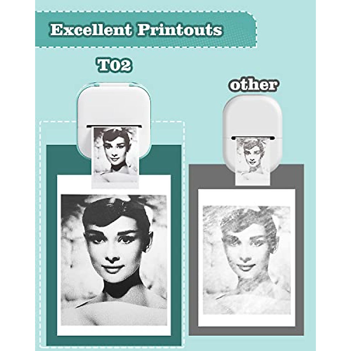 Memoking Label Makers - T02 Mini Portable Small Printer with 3 Rolls Paper, Sticker Printer Machine, Study Printer for Pictures, Photos, Journals, DIY, Compatible with Phone & Tablet, Green