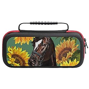 Horses with Sunflowers Travel Carrying Case Tote Bag For Nintendo Switch Accessories Holds 20 Game Card Bag
