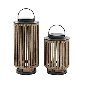 LebenLiebe Outdoor Solar Lights Patio Decorative Lanterns Aluminum Braided Rope Lantern with Handle for Yard, Lawn, Garden,Yellow,21 Inches