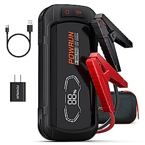 Powrun P-ONE PRO Jump Starter - 2500A Portable Jump Box for 8.5L Gas and 7.0L Diesel Engines, 12V Car Battery Pack With Carry Case