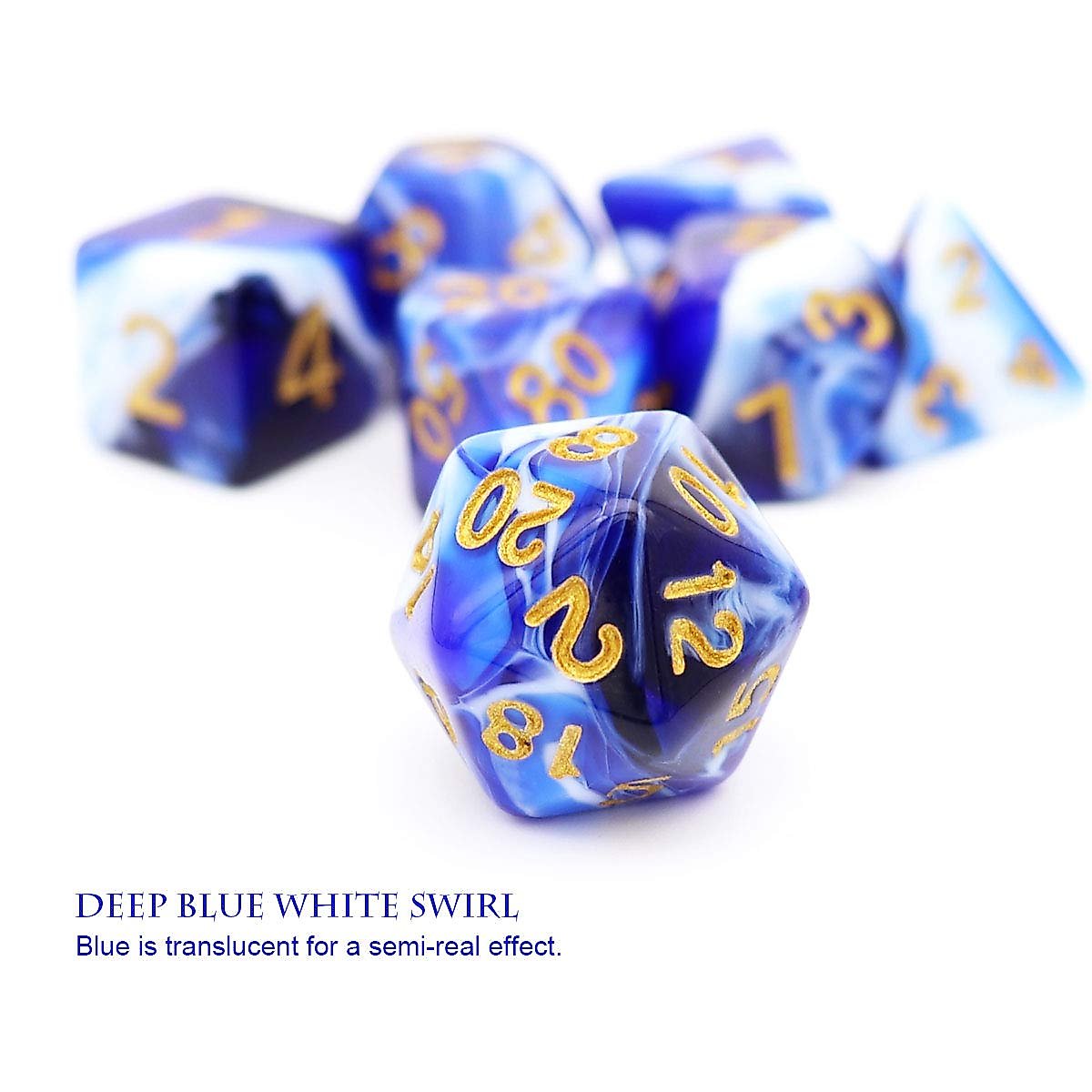 Haxtec Blue White DND Dice Set Swirl Polyhedral D&D Dices for RPG Dungeons and Dragons