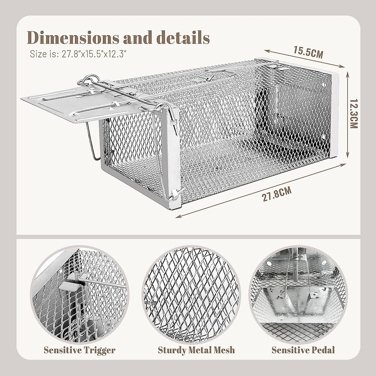 Humane Rat Trap, Chipmunk Rodent Trap That Work for Indoor and Outdoor Small Animal - Mouse Voles Hamsters Live Cage Catch and Release (Silvery)