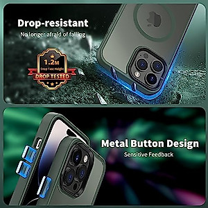 CACOE Magnetic Case for iPhone 14 Pro 6.1 inch-Compatible with MagSafe & Magnetic Car Phone Mount,Anti-Fingerprint TPU Thin Phone Cases Cover Protective Shockproof (Dark Green)