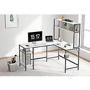 Cubiker L-Shaped Desk with Hutch, 60" Corner Computer Desk, Home Office Gaming Table with Storage Shelves, Space-Saving, White
