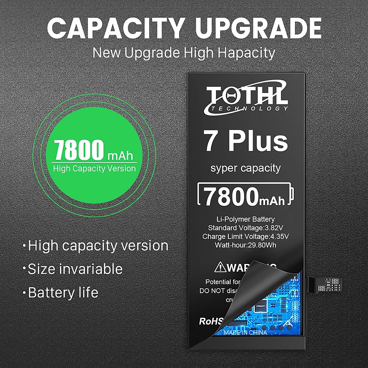 Battery for iPhone 7 Plus Replacement, [7800mAh] 2024 New 0 Cycle High Capacity Only A1661/A1784/A1785 Li-ion Batteries with Professional Repair Tools Kits