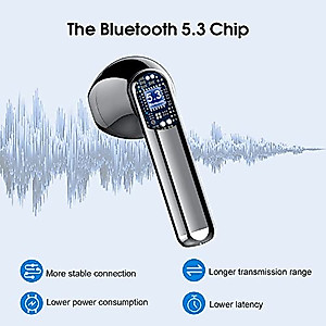 Wireless Earbuds, Bluetooth Headphones 5.3 with 4-Mics Clear Call and ENC Noise Cancelling, True Wireless Earbuds Touch Control Stereo Sound with LED Display, Waterproof Bluetooth Earbuds for Workout