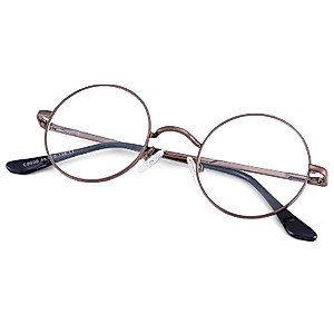 Bouryo Small Round Clear Lens Glasses for Men Women Non Prescription Circle Eyeglasses Metal Eyewear Frames