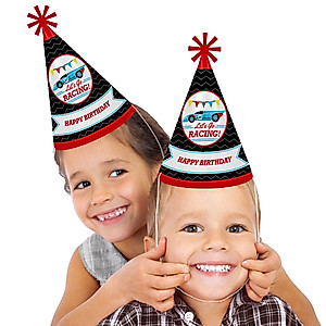 Let’s Go Racing - Racecar - Cone Race Car Happy Birthday Party Hats for Kids and Adults - Set of 8 (Standard Size)