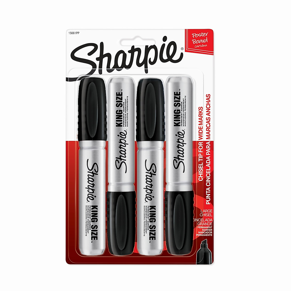 Sharpie 15661PP King Size Permanent Markers Black 4/Pack
