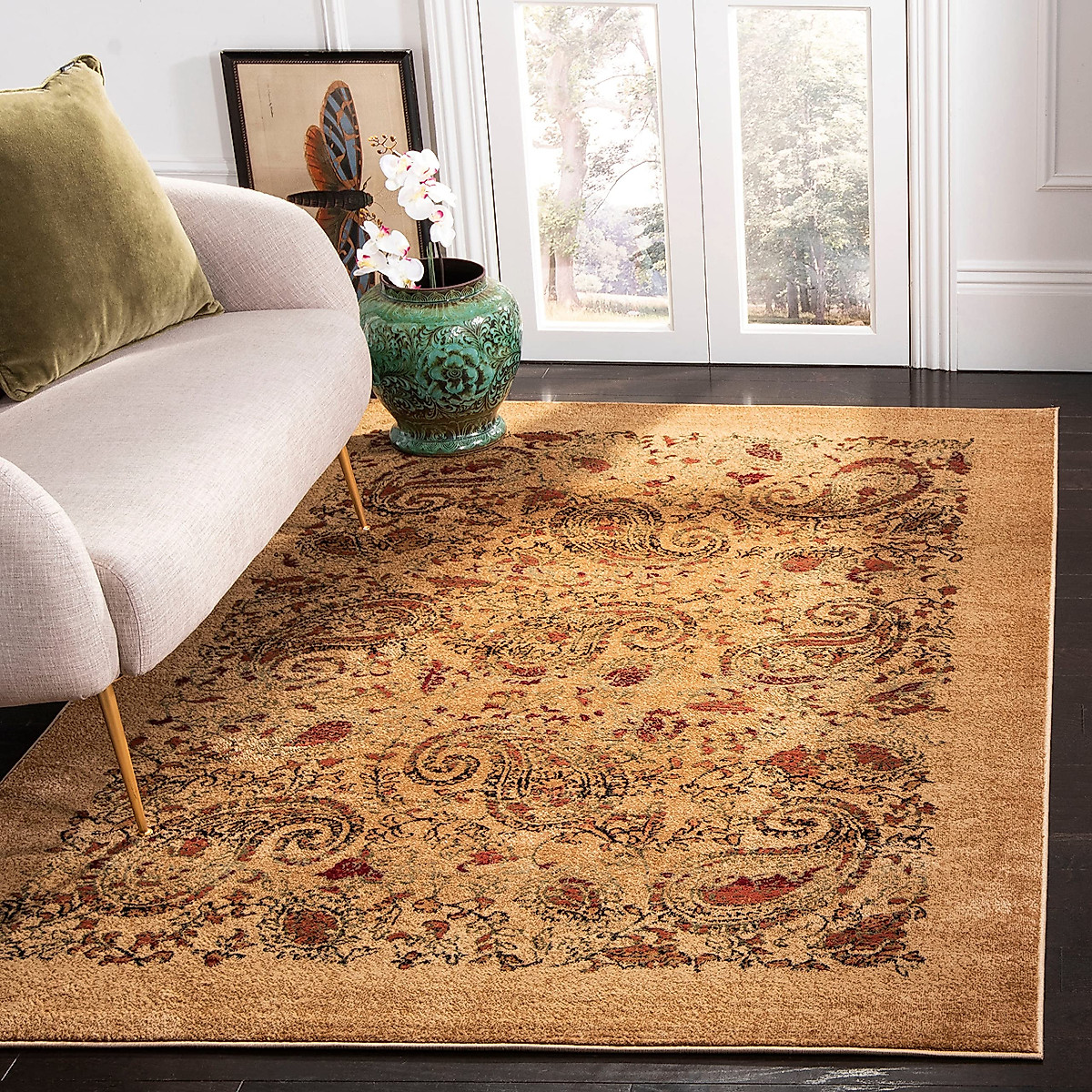 SAFAVIEH Lyndhurst Collection Area Rug - 9' x 12', Beige & Multi, Traditional Paisley Design, Non-Shedding & Easy Care, Ideal for High Traffic Areas in Living Room, Bedroom (LNH224A)