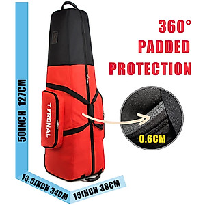 TYRONAL Golf Travel Bag - Padded Golf Club Travel Bag with Wheels,600D Polyester Oxford Wear-Resistant Golf Travel Case for Airlines, Lockable Zipper Universal Size. (Red)