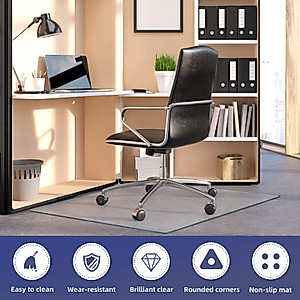 FARUIFETT Tempered Glass Chair Mat, 1/4" Thick 36" x 46" Office Chair Mat for Carpet Hardwood Floor, Heavy Duty Hard Chair Mat, Effortless Rolling, Easy Clean, Not Prone to Scratch
