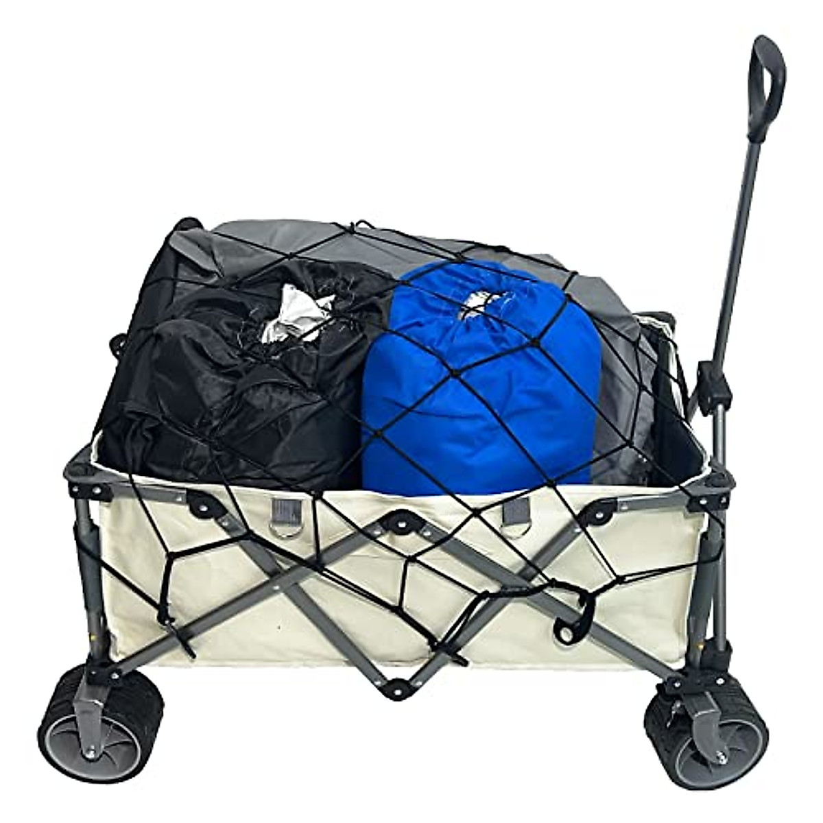 SENOSUR HOME Beach Wagon Carts Heavy Duty Foldable Collapsible with Folding Table Cargo Net White