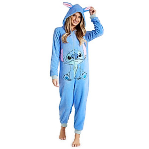 Disney Onesies for Women, Fluffy Stitch Onesie Pyjamas, Stitch Gifts (Blue Stitch, L)