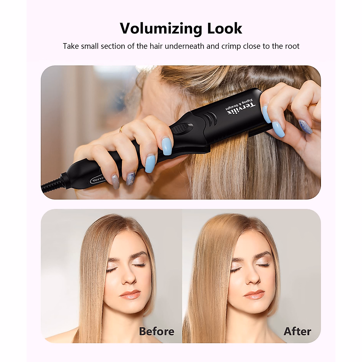Terviiix Hair Crimper for Women with 4 Interchangeable Plates, Keratin & Argan Oil Infused Crimping Iron for Hair, Volumizing Crimper Hair Iron with 5 Heat Settings & 60 Min Auto Off