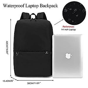 Lightweight School Backpack, Casual Daypack Travel Padded Backpack Waterproof Bookbag with Pockets, 16.5 inch, Black