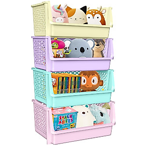 Skywin Large Stackable Storage Bins for Pantry, Multi - 4 Pack Stackable Bins For Organizing Food, Kitchen, and Bathroom Essentials (Rhombus)