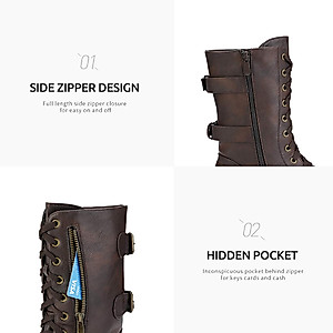 DREAM PAIRS Women's Combat Boots, Mid Calf Built-in Wallet Pocket Lace up Military Ankle Booties,Size 9.5,Brown,TERRAN