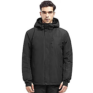 FREE SOLDIER Men's Waterproof Ski Snow Jacket Fleece Lined Warm Winter Rain Jacket with Hood Fully Taped Seams(Black,XL)
