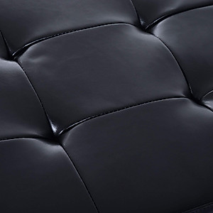 HOMCOM 44" Tufted Faux Leather Ottoman Storage Bench with Shoe Rack - Black